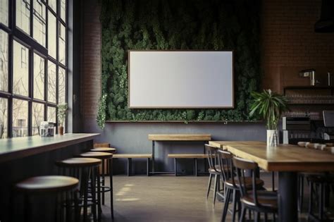 Premium Ai Image A Restaurant With A Large Screen On The Wall That