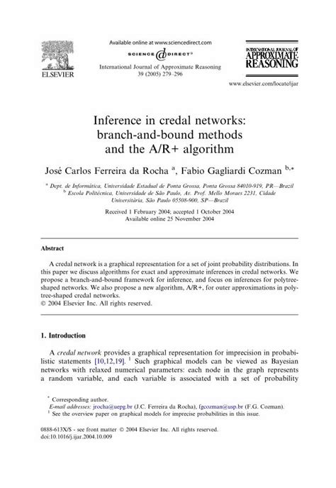 Pdf Inference In Credal Networks Branch And Bound Methods And The A