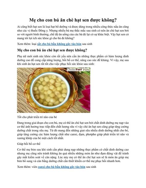 PPT Mẹ cho con bú ăn chè hạt sen được không PowerPoint Presentation