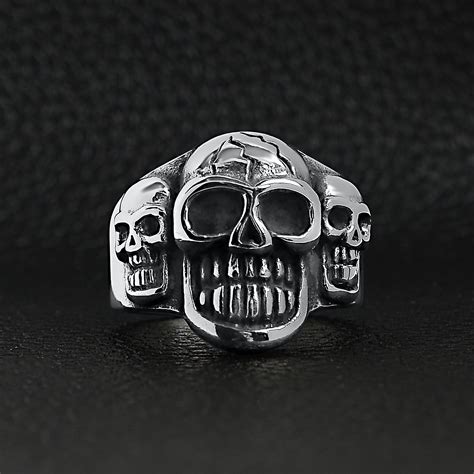 Detailed Skull Accent Skulls Stainless Steel Polished Ring Scr3038
