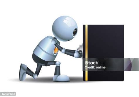 풍부한 컨셉을 얻기 위해 일하는 작은 로봇의 3d 일러스트레이션 3차원 형태에 대한 스톡 벡터 아트 및 기타 이미지 3차원