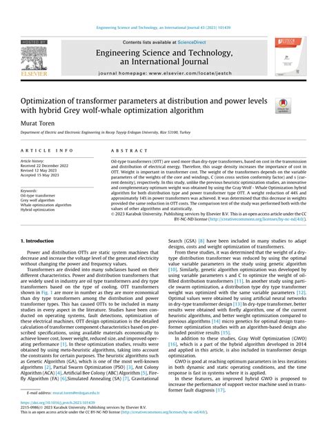 Pdf Optimization Of Transformer Parameters At Distribution And Power Levels With Hybrid Grey