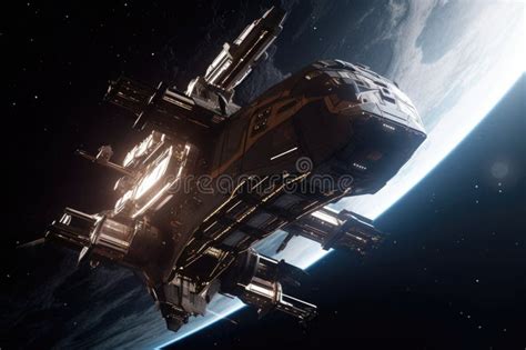 Shot Of A Futuristic Spacecraft In Space Stock Illustration