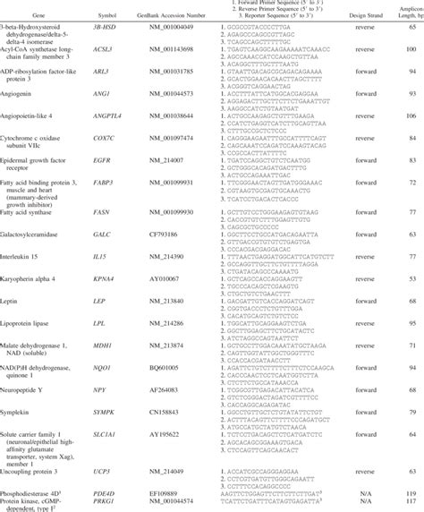 Primer Pair Probe Sequence And Genbank Accession Number For Each Gene Download Table