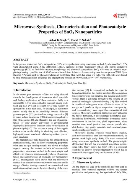PDF A K Singh And Umesh T Nakate Microwave Synthesis
