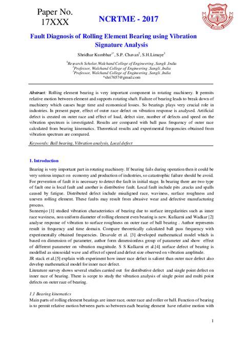 Pdf Fault Diagnosis Of Rolling Element Bearing Using Vibration