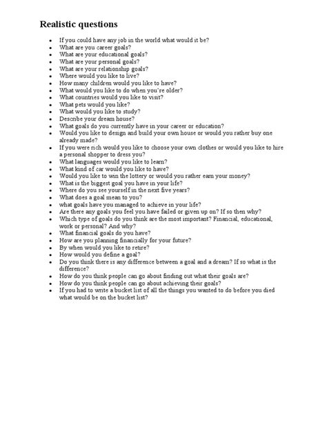 Realistic Questions Pdf Self Improvement