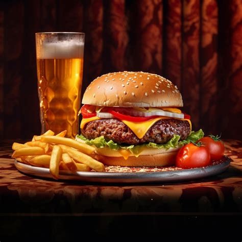 Premium Photo Cheese Burger American Cheese Burger With Golden French