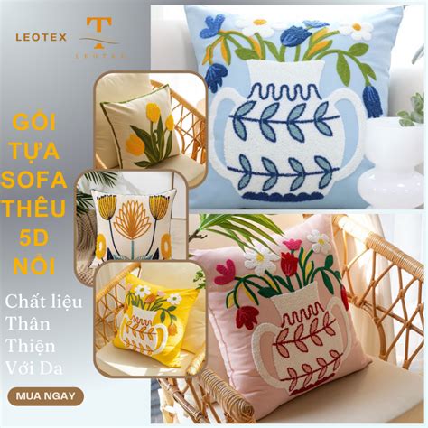 Gối Vuông Trang Trí Sofa Gối Tựa Lưng Cotton Thêu Họa Tiết Gối Trang