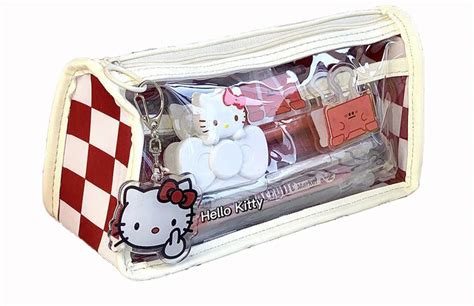 🚚당일출고 체크보드 반투명 키티 고양이 필통 키링 포함 에이블리