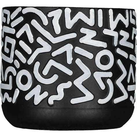 Black With White Embossed Doodle Pot Small Home Pep