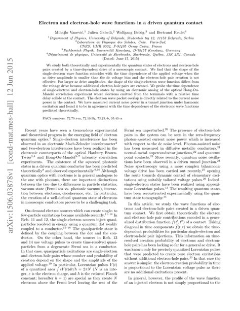 Pdf Electron And Electron Hole Wave Functions In A Driven Quantum Contact