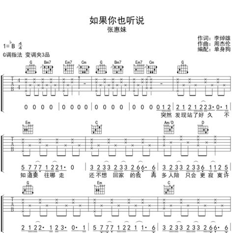 张惠妹《连名带姓》吉他谱 G调吉他弹唱伴奏谱 吉他堂
