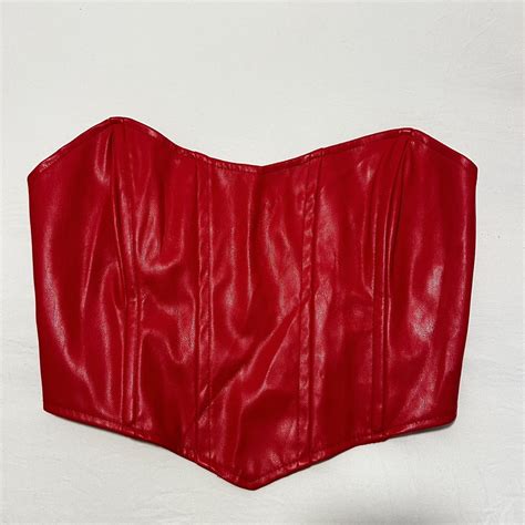 Red Faux Leather Corset Top Perfect For Going Out Depop