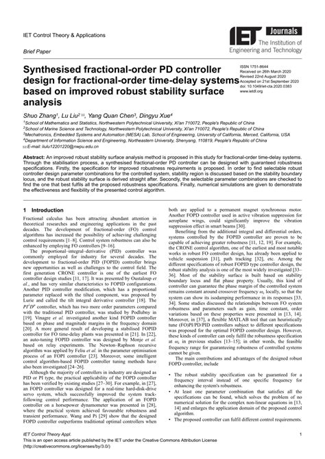 Pdf Synthesised Fractional Order Pd Controller Design For Fractional Order Time Delay Systems