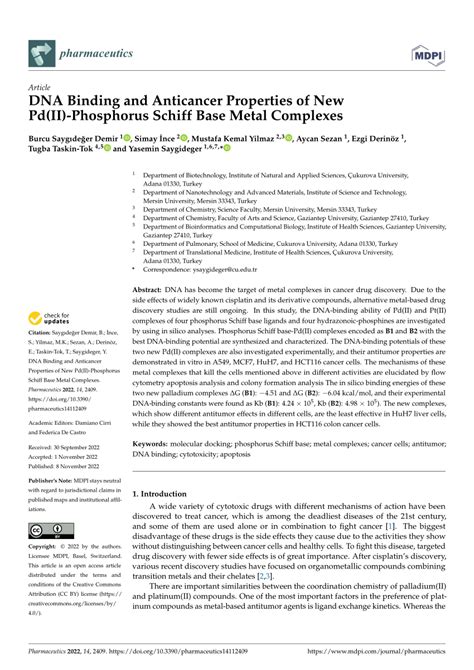 Pdf Dna Binding And Anticancer Properties Of New Pd Ii Phosphorus