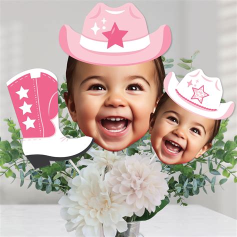 Custom Photo Pink First Rodeo Cowgirl 1st Birthday Party Centerpiece