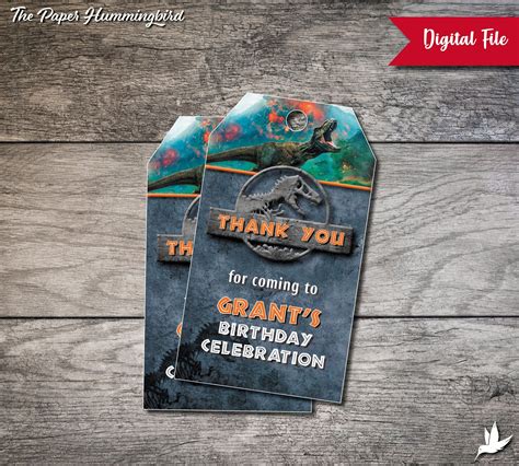 Jurassic World Favor Tags Jurassic Park Birthday Thank You Etsy