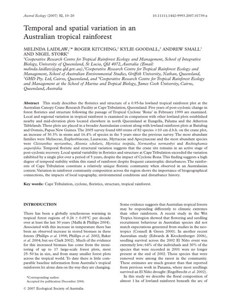 Pdf Temporal And Spatial Variation In An Australian Tropical Rainforest