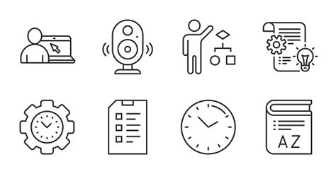 스피커 온라인 교육 및 코그휠 아이콘 세트 시간 관리 체크리스트 및 어휘 표지판 벡터 아이콘에 대한 스톡 벡터 아트 및 기타 이미지 Istock