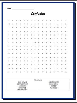 Confucius 1 Word Search W Answer Key By Worksheet Central TPT