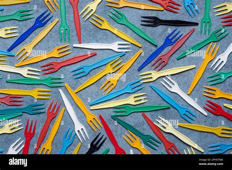 Small Disposable Plastic Forks On A Table Stock Photo Alamy