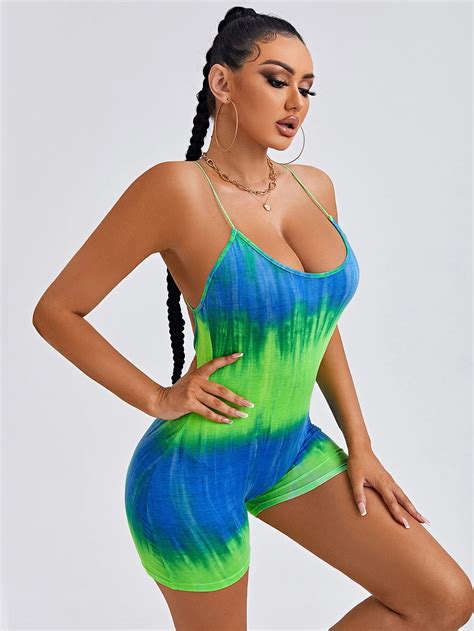 Sxy Mono Unitard De Tie Dye De Espalda Abierta Con Tira Cruzada