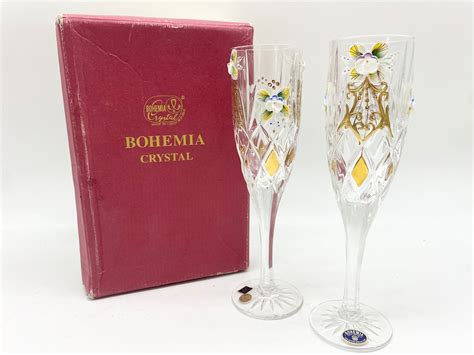 Vintage Bohemia Crystal Champagne Flutes Etsy