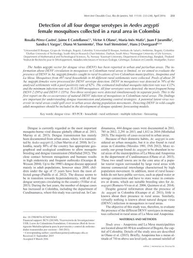 Detection Of All Four Dengue Serotypes In Aedes Aegypti Female