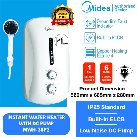 Midea Instant Electric Water Heater With Dc Pump Mwh 38p3 Mwh