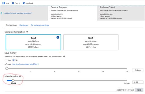 Azurermmssqlelasticpool Unable To Specify Max Data Size Of Pool