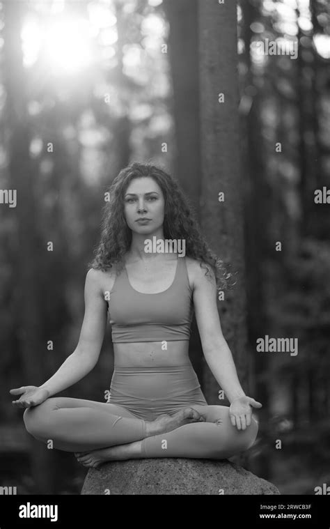 Woman Meditating Yoga Meditation Practice In Nature Yogi Girl Is