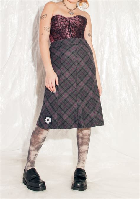 Vintage Skirt Y K Reworked Preppy Midi In Purple Plaid Pop Sick Vintage