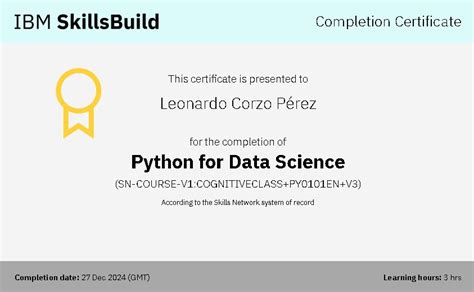 Ibm Skillsbuild Completion Certificate Python For Data Science