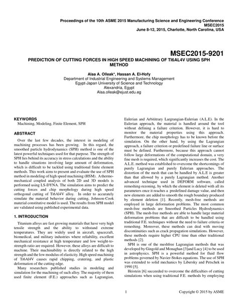 Pdf Prediction Of Cutting Forces In High Speed Machining Of Ti6al4v