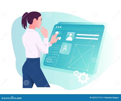 Software Developer Woman Frontend Developer Creating Website Or Application Template Stock