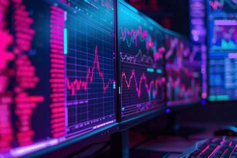 Closeup Of Multiple Computer Monitors Displaying Financial Charts Premium Ai Generated Image