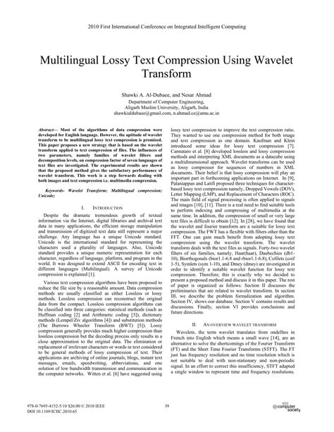 PDF Multilingual Lossy Text Compression Using Wavelet Transform
