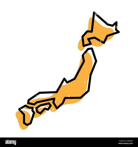 Japan Country Simplified Map Orange Silhouette With Thick Black Sharp