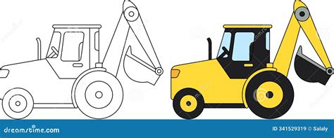 Outline Of The Backhoe On White Background Cartoon Vector