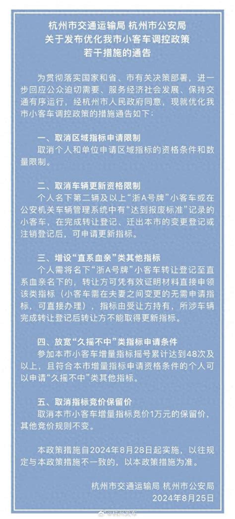 重磅通告！杭州发布优化小客车调控政策指标限制交通运输局