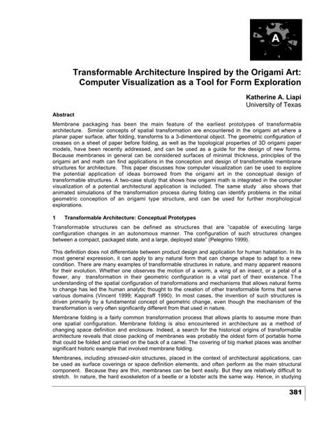 Pdf Transformable Architecture Inspired By The Origami Art Cumincad