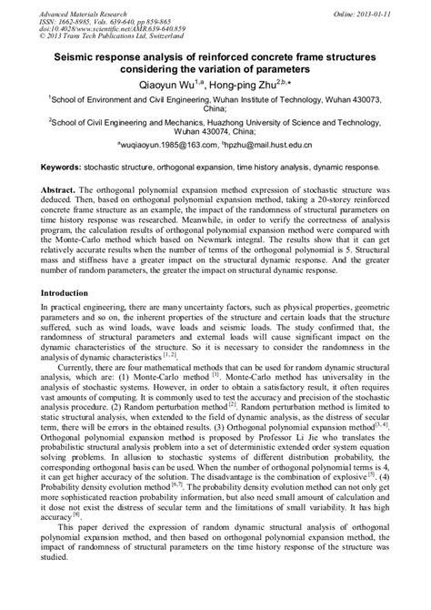 Seismic Response Analysis Of Reinforced Concrete Frame Structures