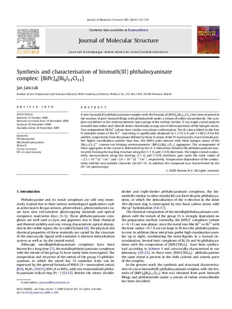 Pdf Synthesis And Characterisation Of Bismuthiii Phthalocyaninate Complex Bipc 4 Bi6i11cl11