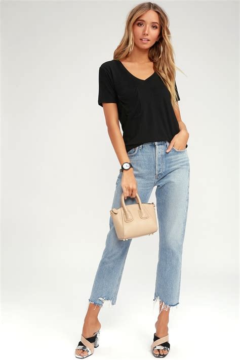Cute Black Tee V Neck Tee T Shirt Basic Tee Lulus