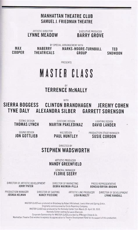 Master Class Cast Broadway Bwayinchicagotown1s Fanmail