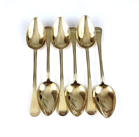 Antique Brass Flatware Set Of Six Dessert Spoons Lightweight Brass