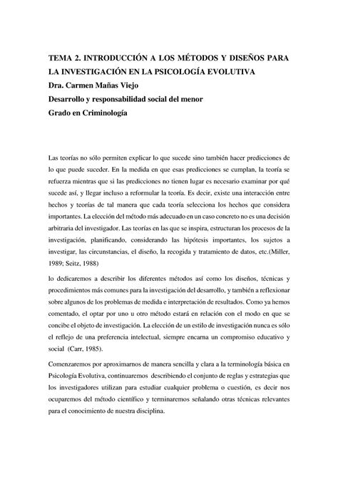 TEMA 2 MÇtodos y diseos para la investigacin en Psicologa Evolutiva