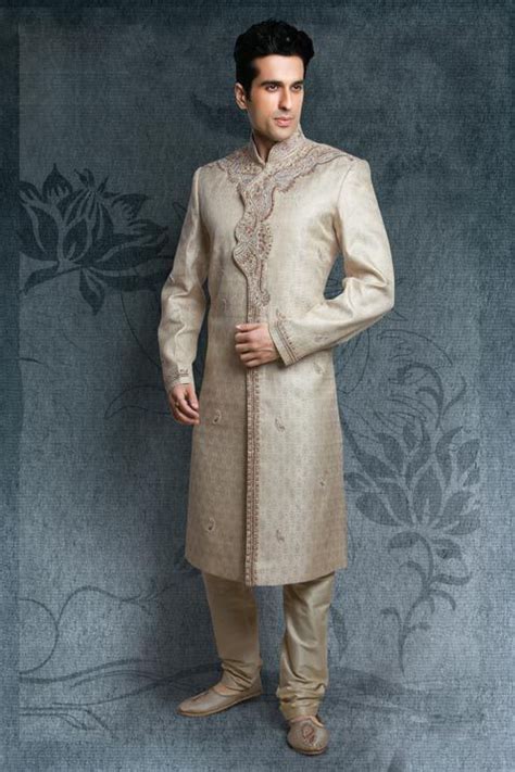 Light Beige Banarasi Brocade Sherwani