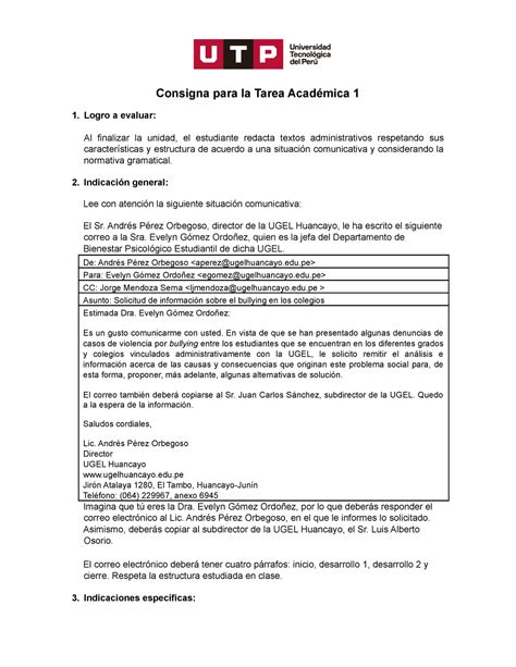 A consigna para la tarea academica Consigna para la Tarea Académica Logro a evaluar Al